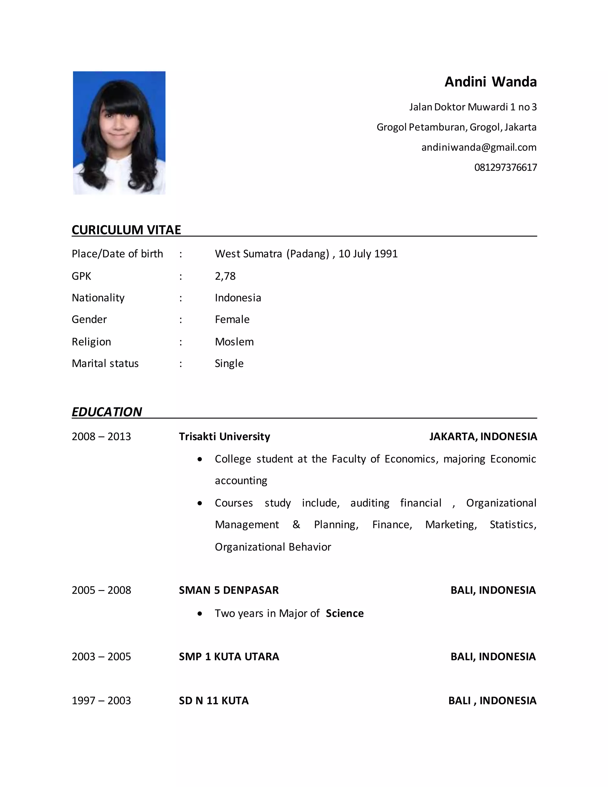 andini wanda CV new | DOCX | Business Accounting & Finance | Business