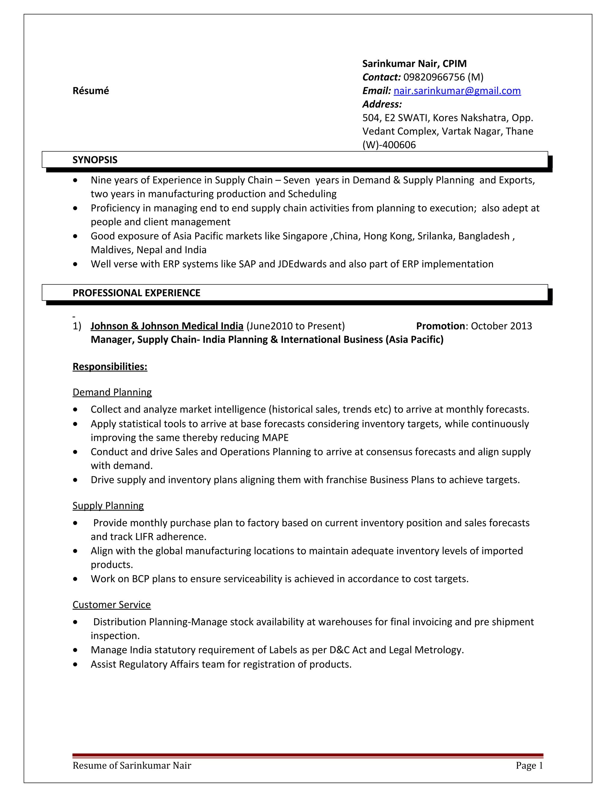 Resume_Sarinkumar_Nair | DOC