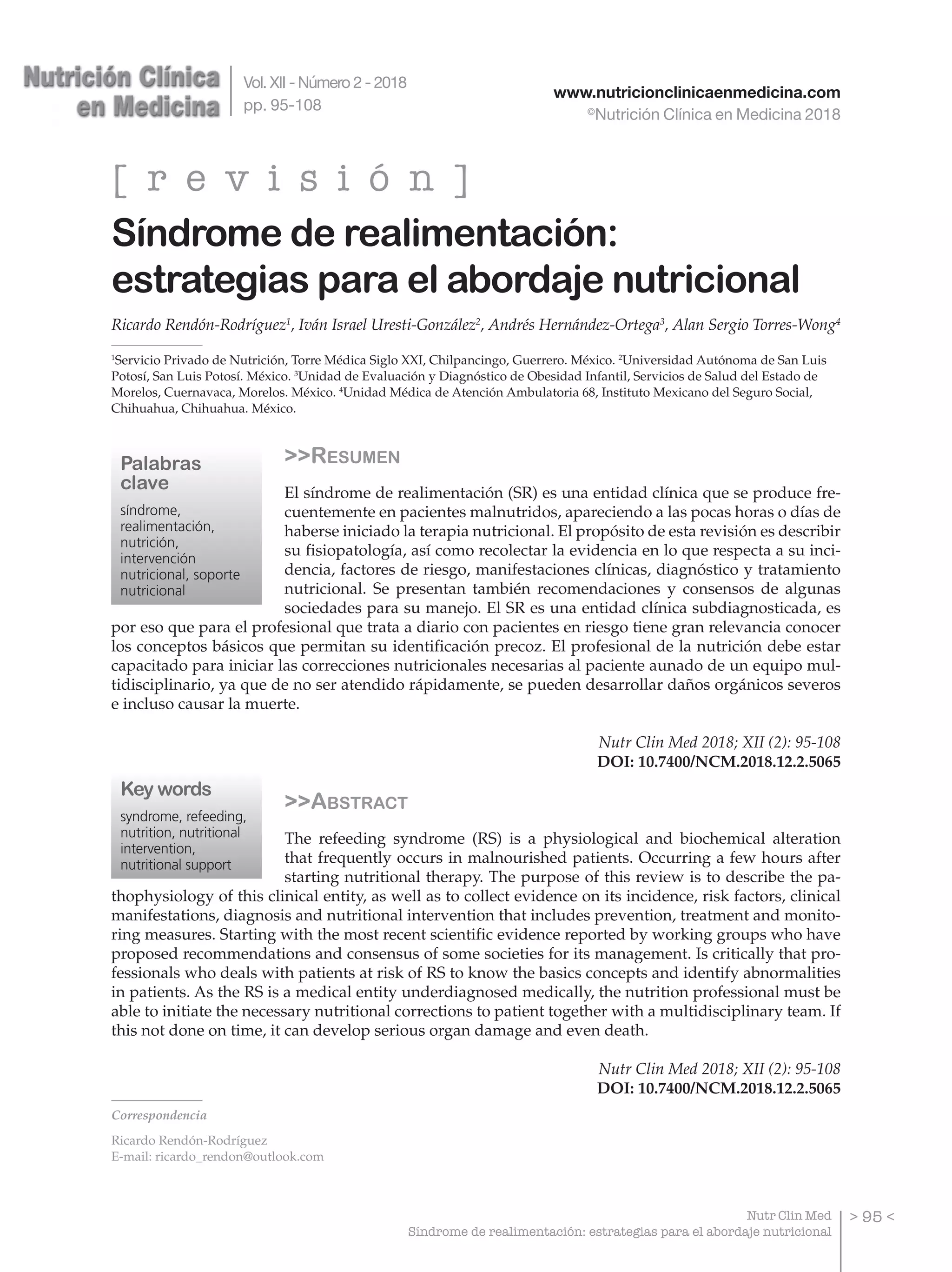 Síndrome de realimentación: estrategias para el abordaje nutricional | PDF