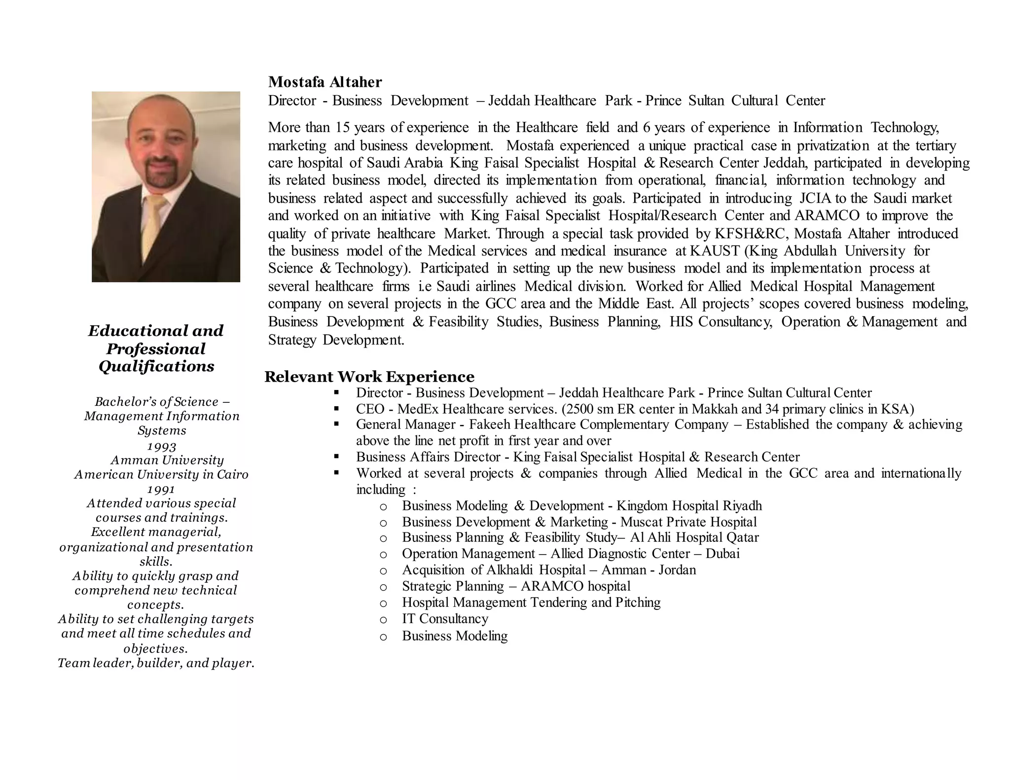 Mostafa Altaher Profile | DOCX | Business | Business and Finance