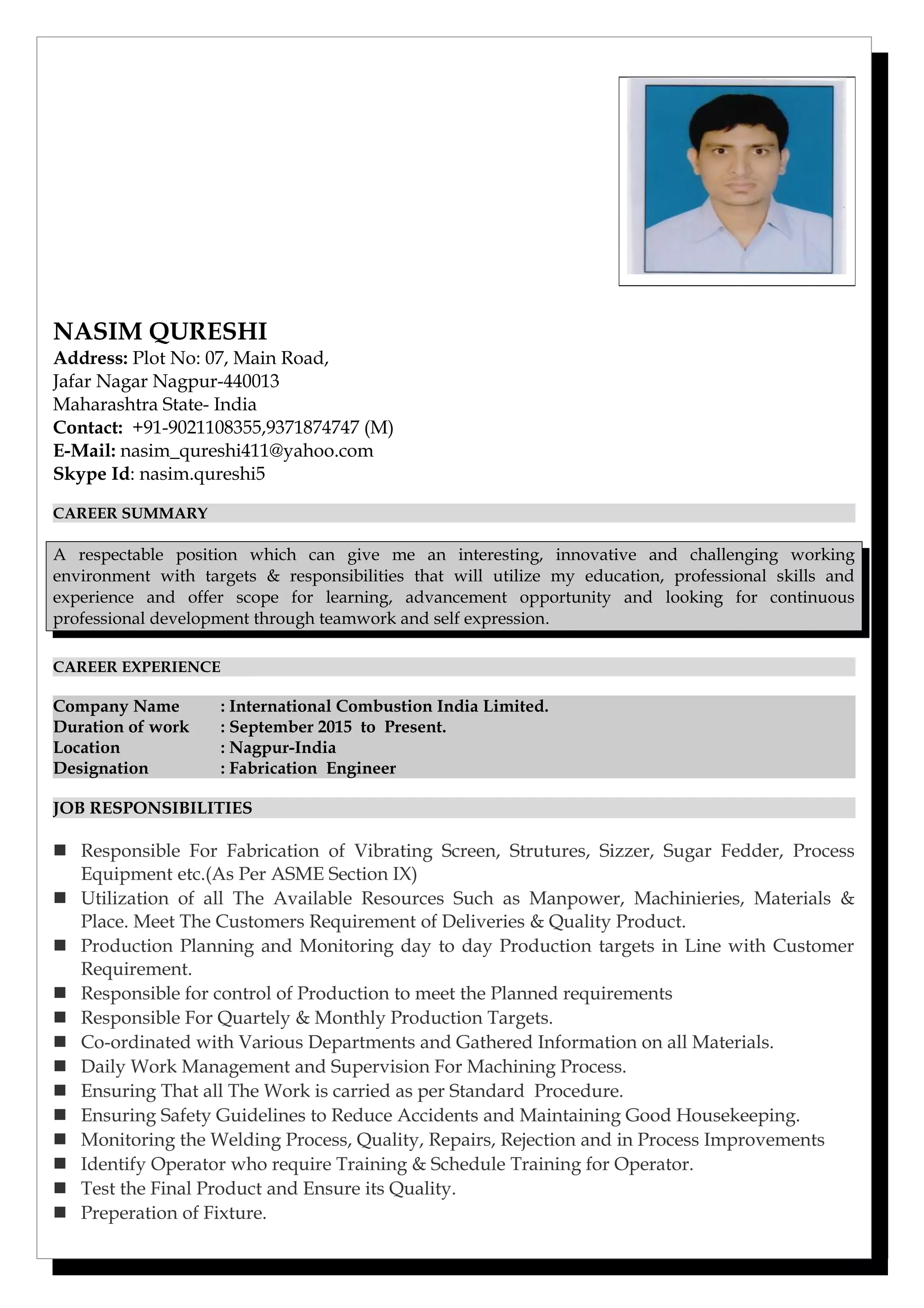 Nasim InternationalFabrication Resume | DOC