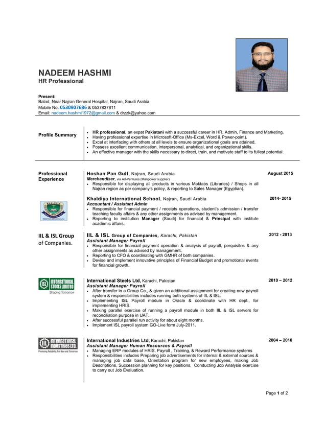 CV-Nadeem-Hashmi - 2015 New | PDF | Human Resources | Business