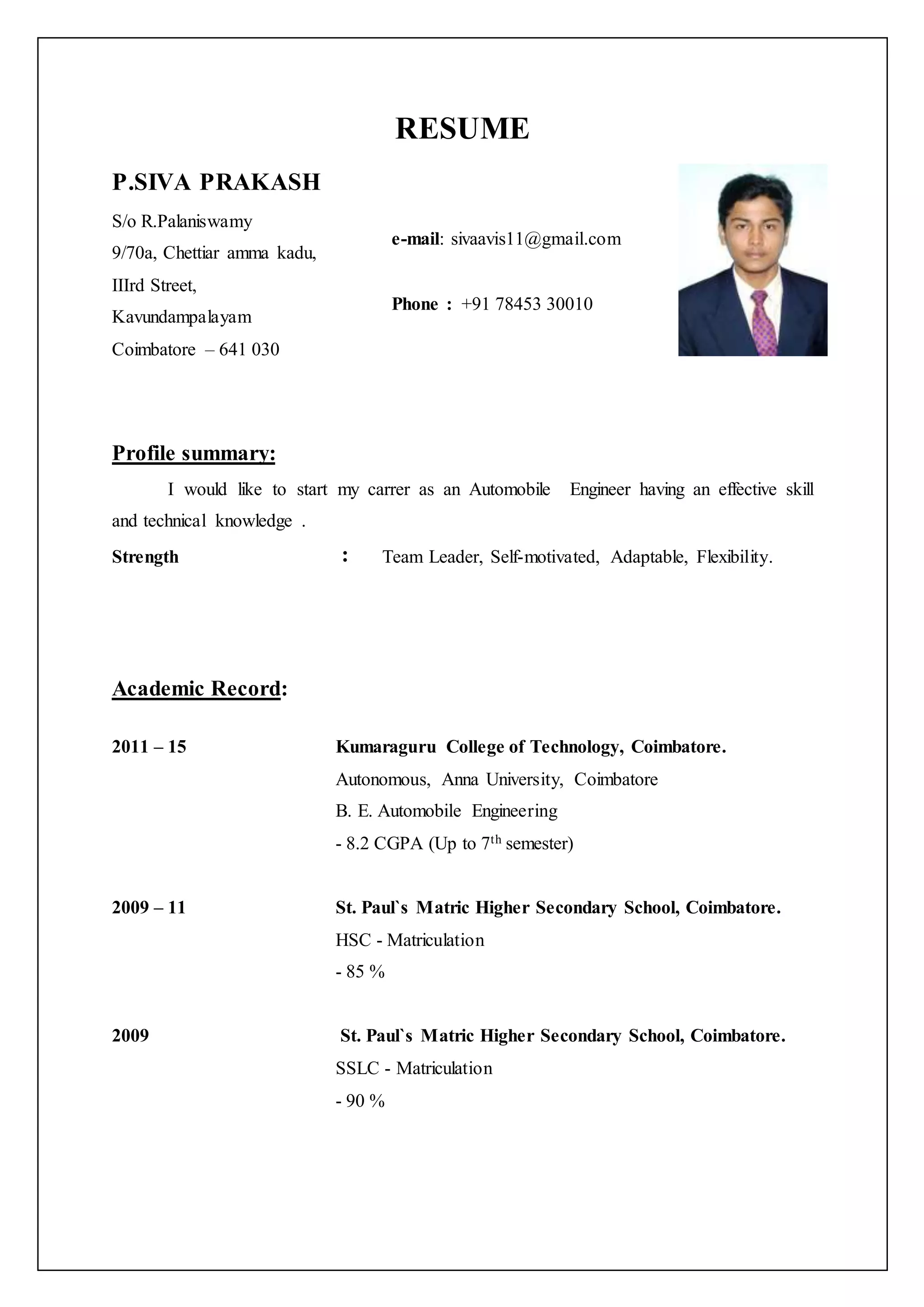 Siva Prakash resume | DOCX