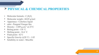 Industrial production and recovery of acetic acid | PPTX