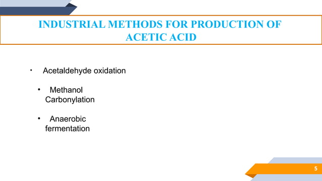 Industrial production and recovery of acetic acid | PPTX