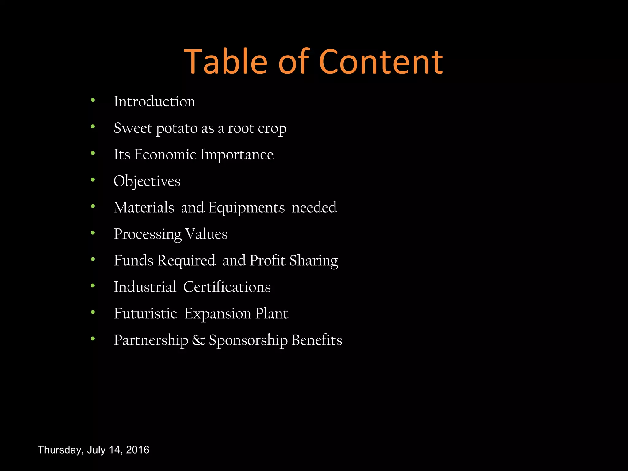 SWEET POTATO VALUE CHAIN INVESTORS PLAN | PPT
