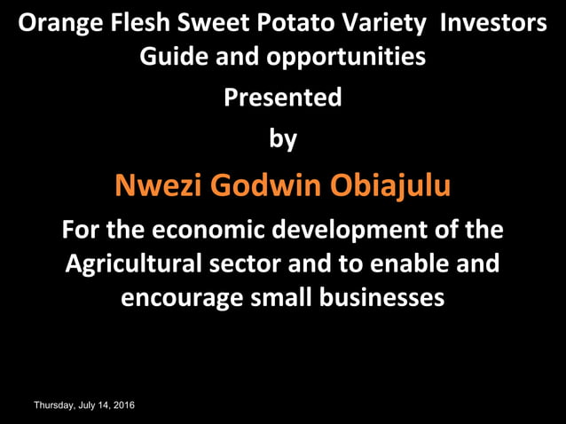 SWEET POTATO VALUE CHAIN INVESTORS PLAN | PPT