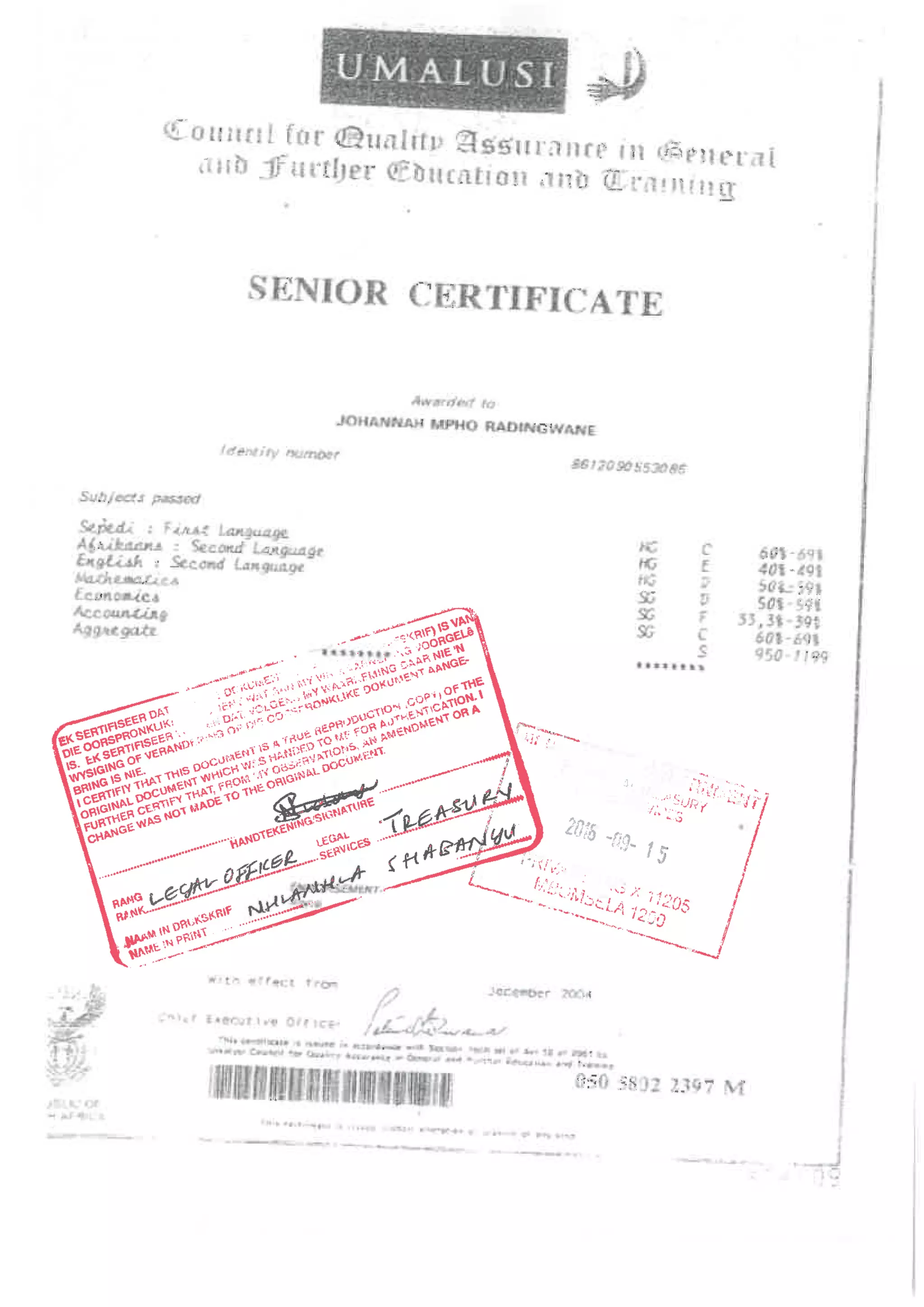 mpho certified documents | PDF