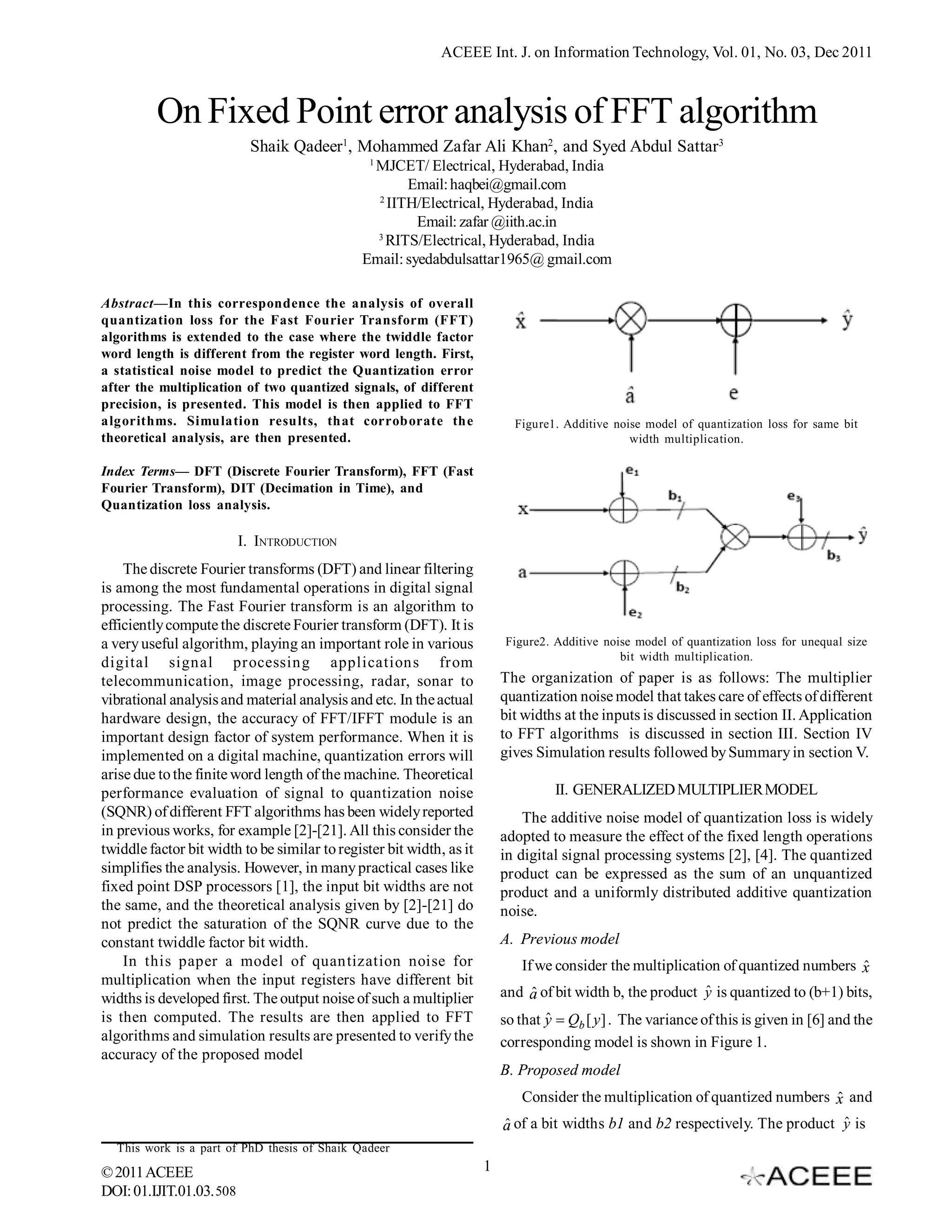 On Fixed Point Error Analysis Of Fft Algorithm Pdf