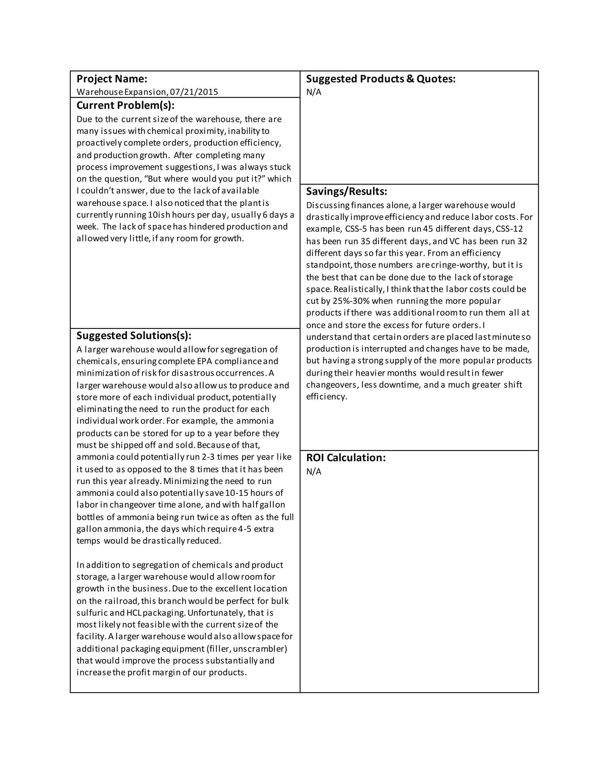 Warehouse Expansion Project | DOCX