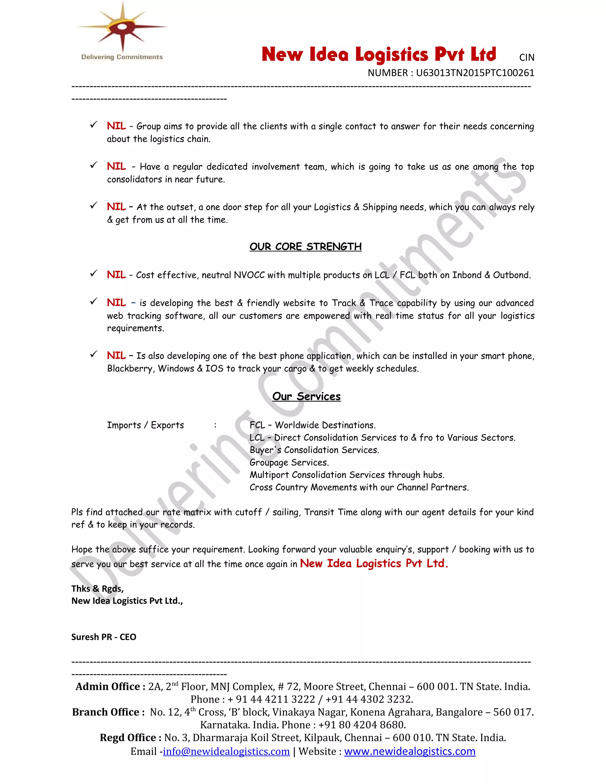 Introduction Letter - New Idea Logistics Pvt Ltd | DOC