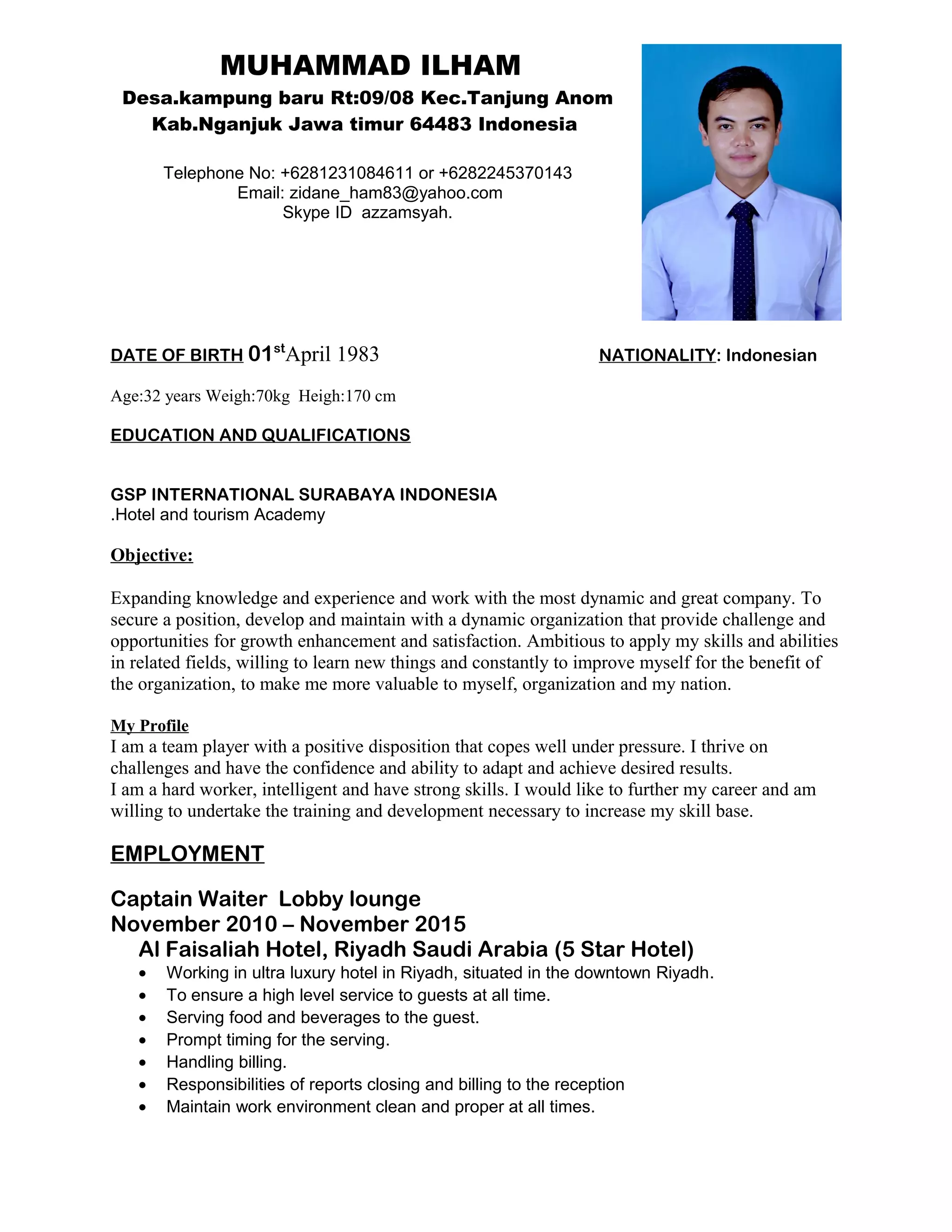 CV Muhammad ilham good | DOC | Bars & Restaurants | Attractions