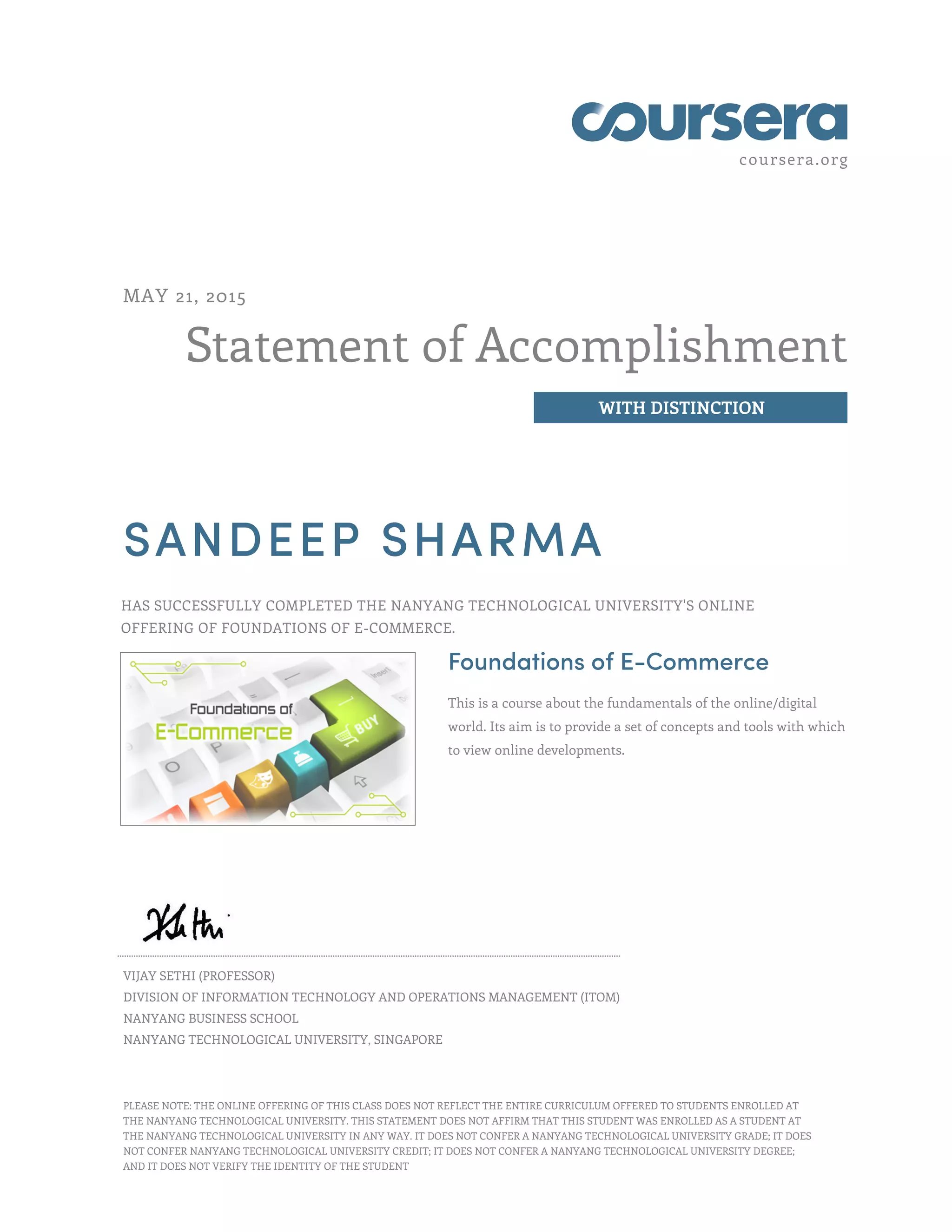 Foundations of E-Commerce_Certificate | PDF