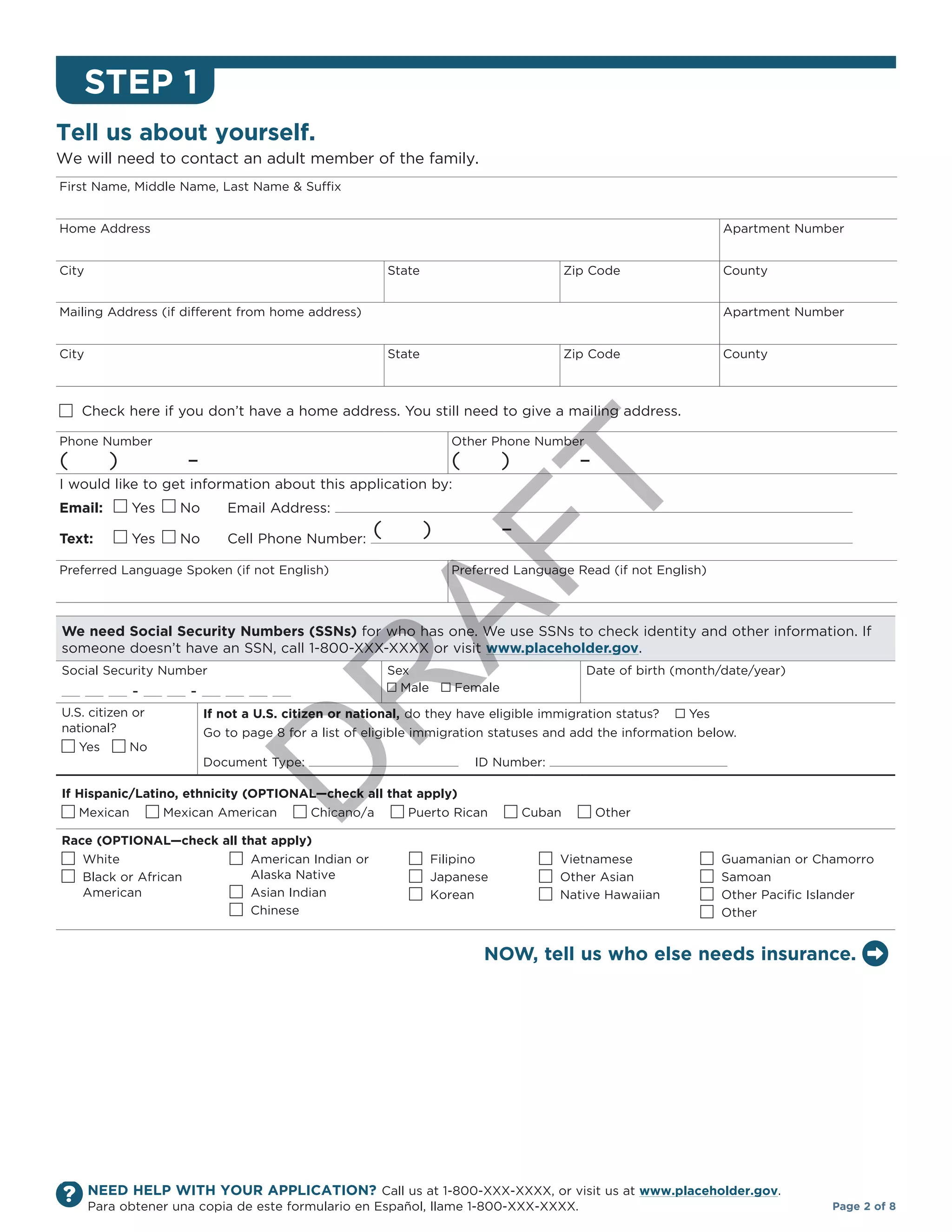 CMS Draft - Application for Individual Health Insurance (No Financial ...