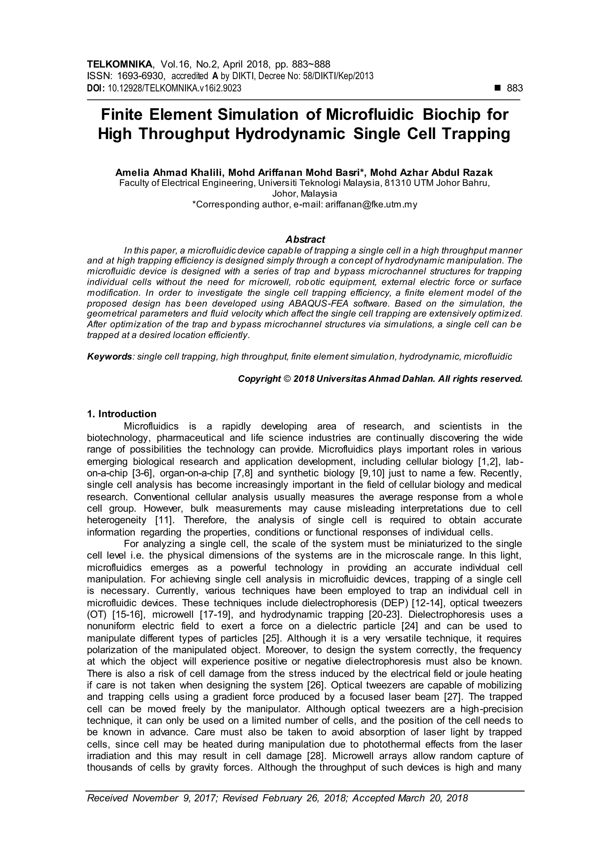 Finite Element Simulation Of Microfluidic Biochip For High Throughput
