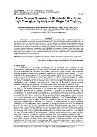 Finite Element Simulation of Microfluidic Biochip for High Throughput Hydrodynamic Single Cell ...