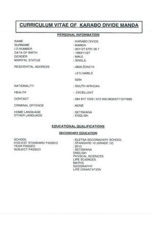 KARABO MANDA CV1 | PDF