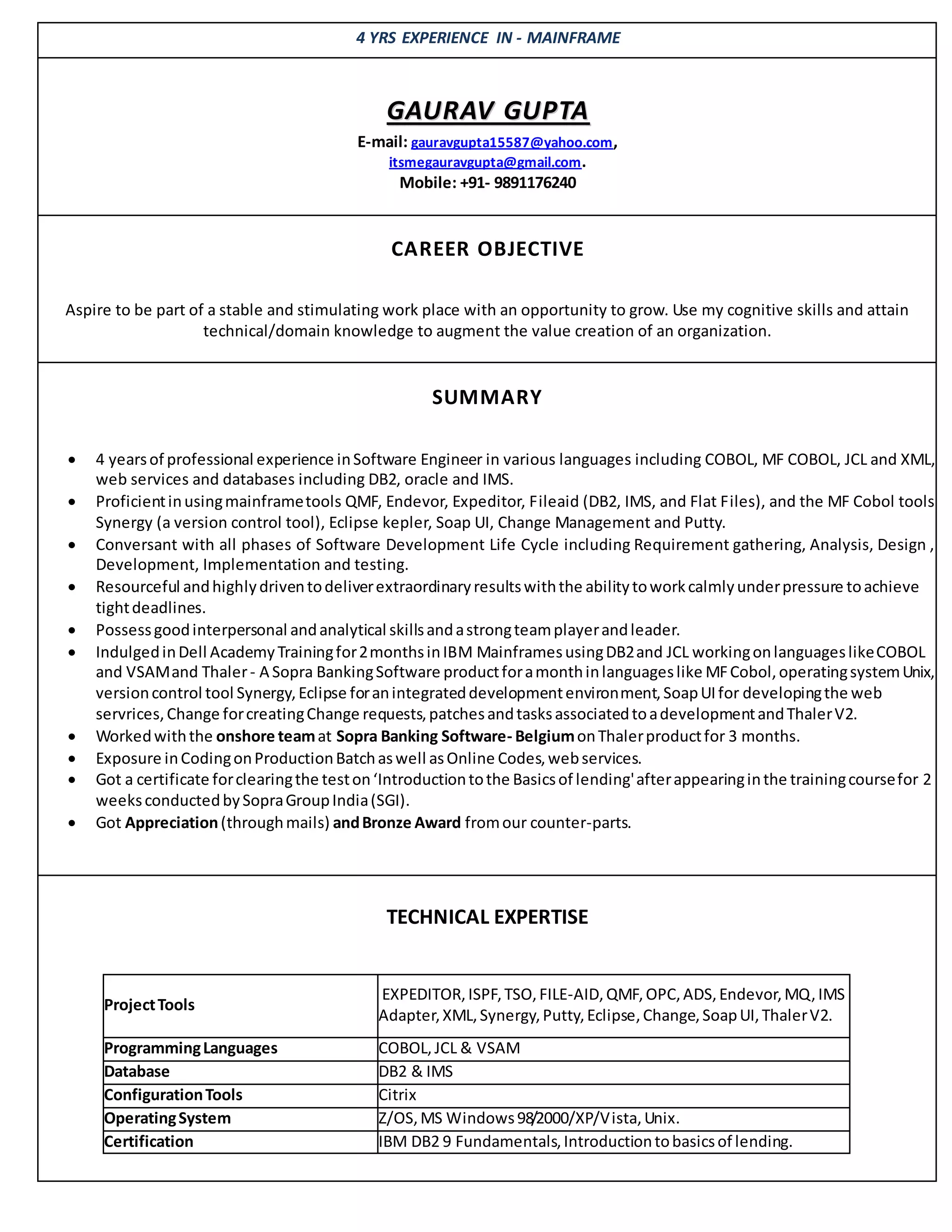 Gaurav_resume | DOC | Computer Software and Applications | Computing
