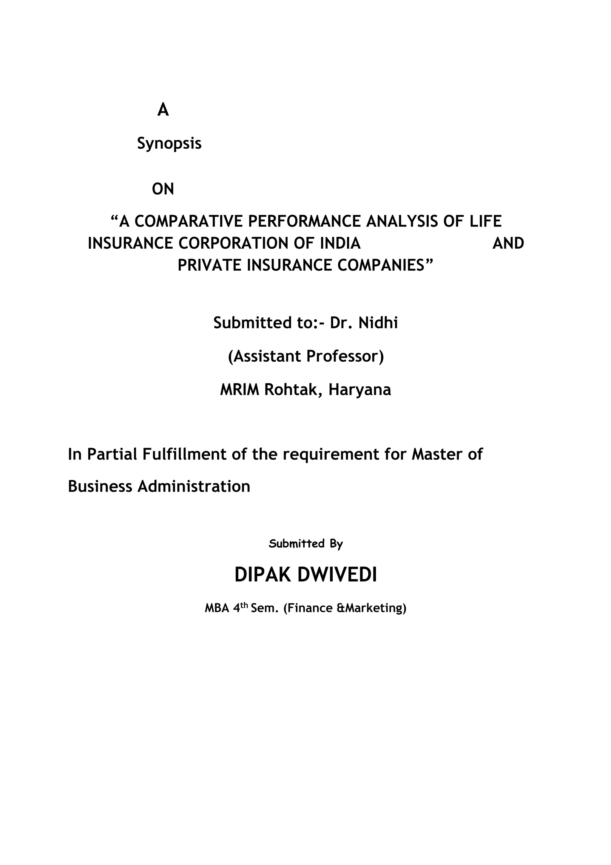 Project Synopsis on LIC and other companies | PDF