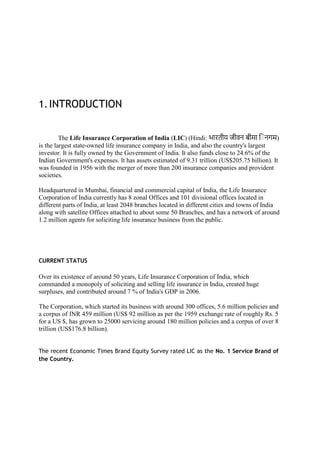 Project Synopsis on LIC and other companies | DOCX