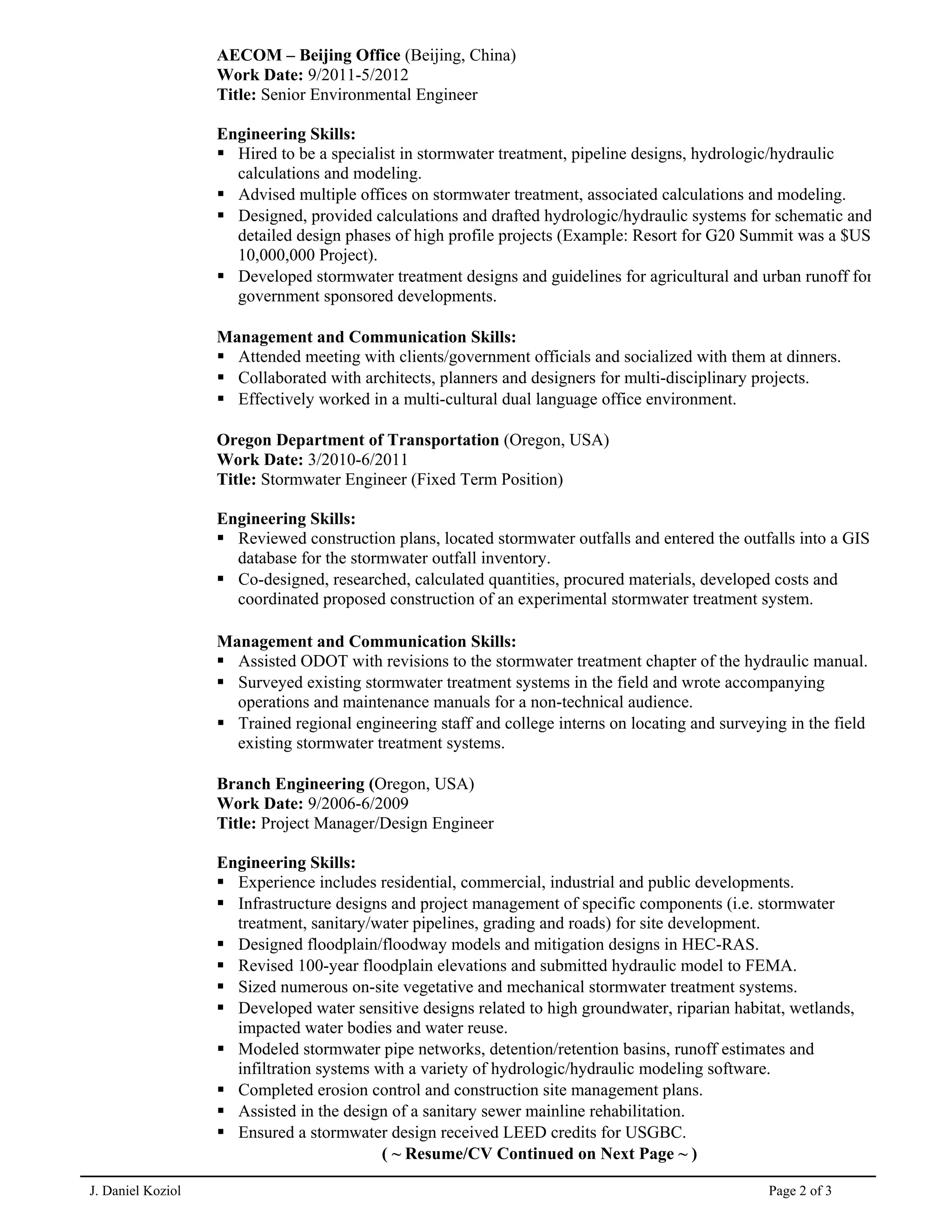 Resume_Koziol_Environmental Civil Engr | PDF