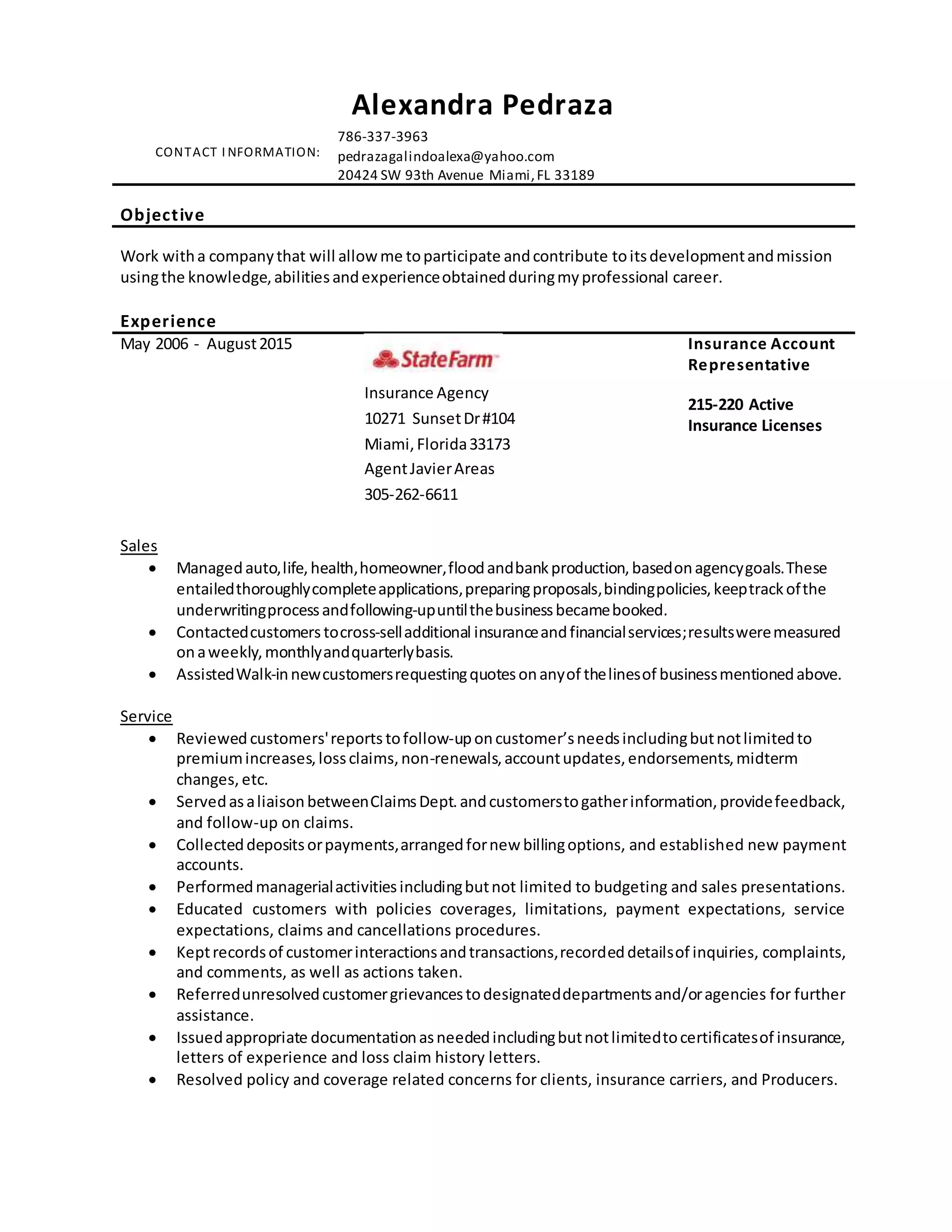 ALEXANDRA PEDRAZA RESUME | DOCX | Business Administration | Business