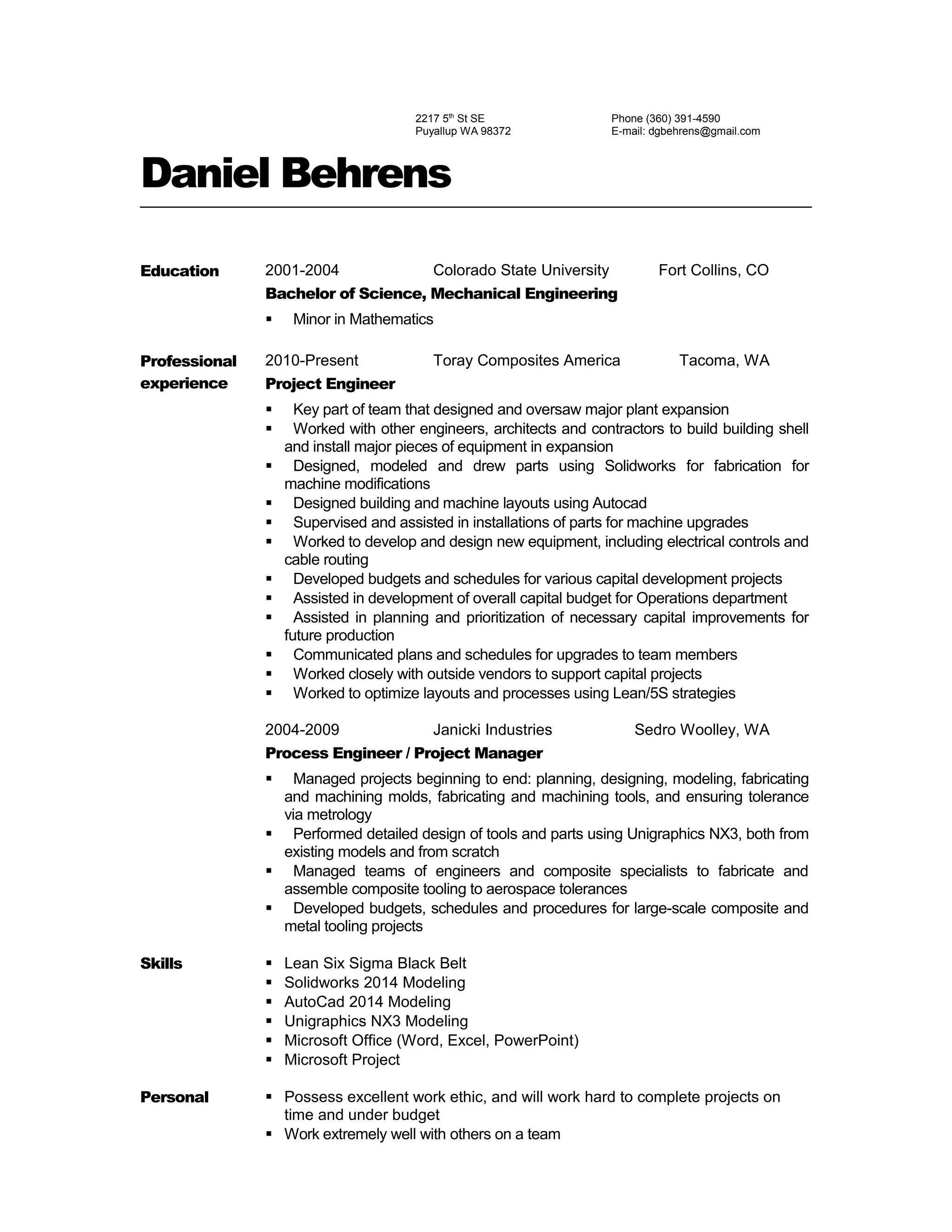 Resume_Daniel_Behrens | DOC | Civil Engineering Industry | Industries