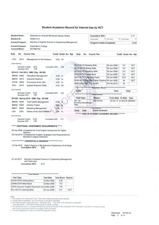 HCT Unoffical Transcript | PDF