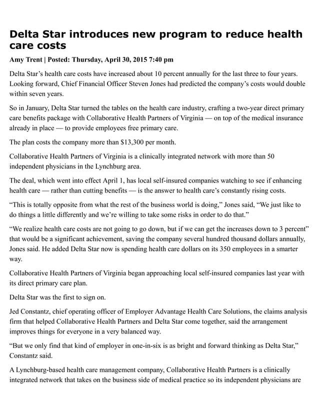 Delta Star introduces new program to reduce health care costs ...