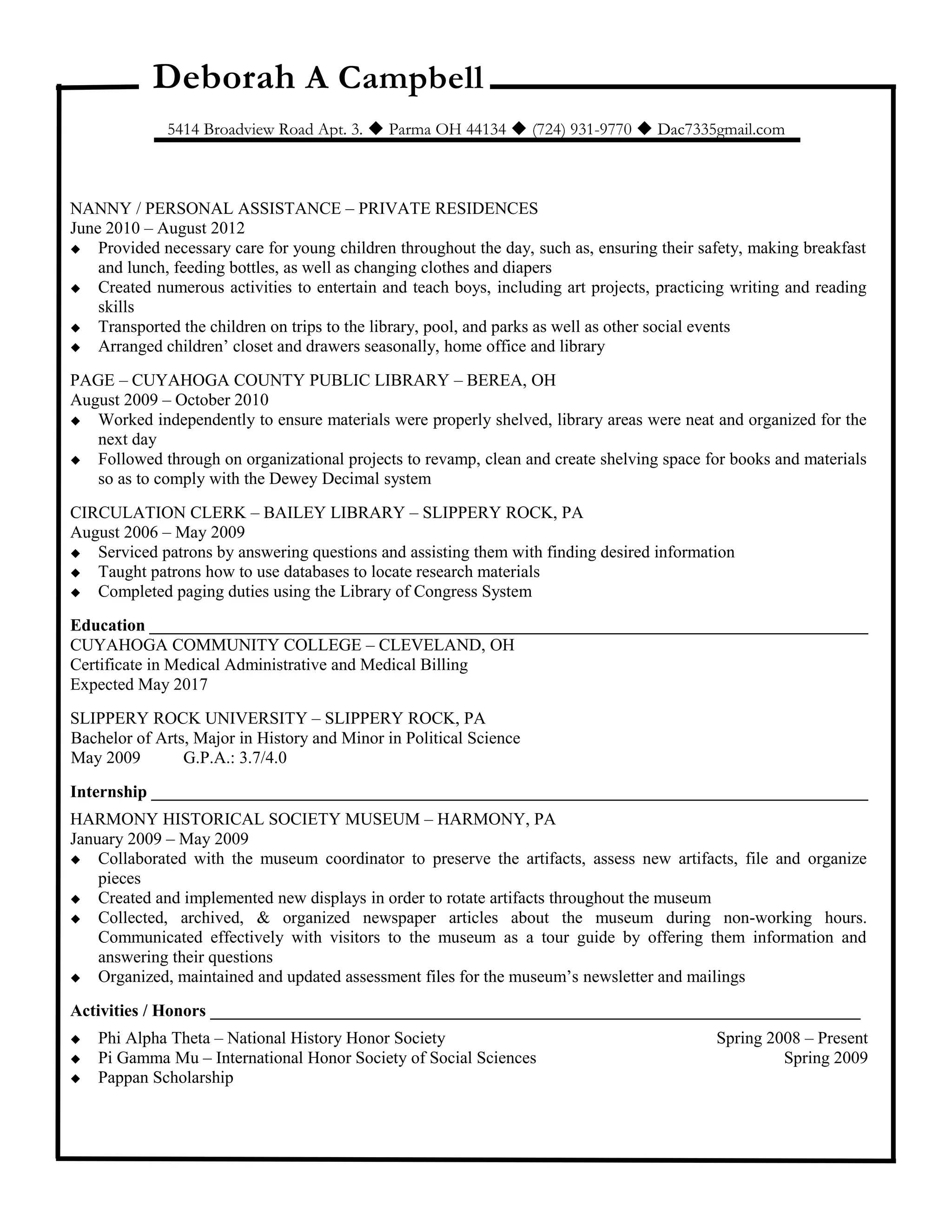 D Campbell's Resume | DOC