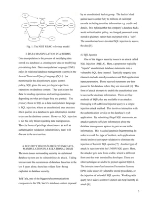 Security Issues Surrounding Data Manipulation in a Relational Database | PDF