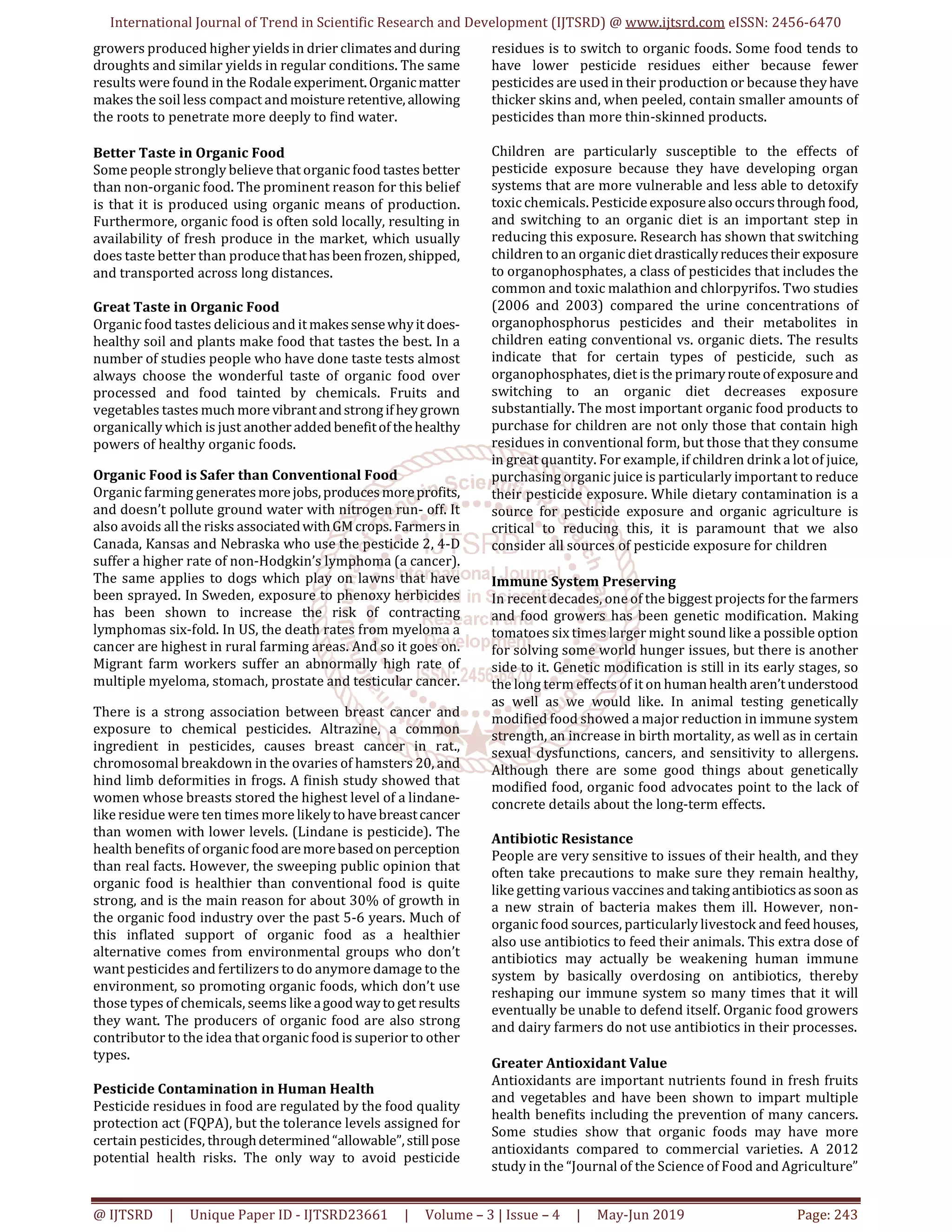 Advantages and Nutritional Value of Organic Food on Human Health | PDF