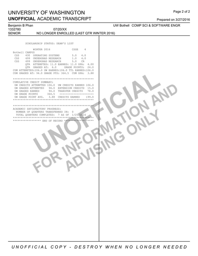 UWUnofficialTranscript | PDF