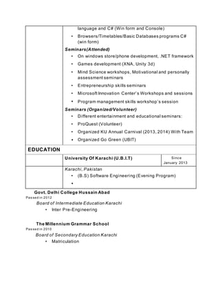 Hamza Ahmed - Resume | DOCX | Programming Languages | Computing