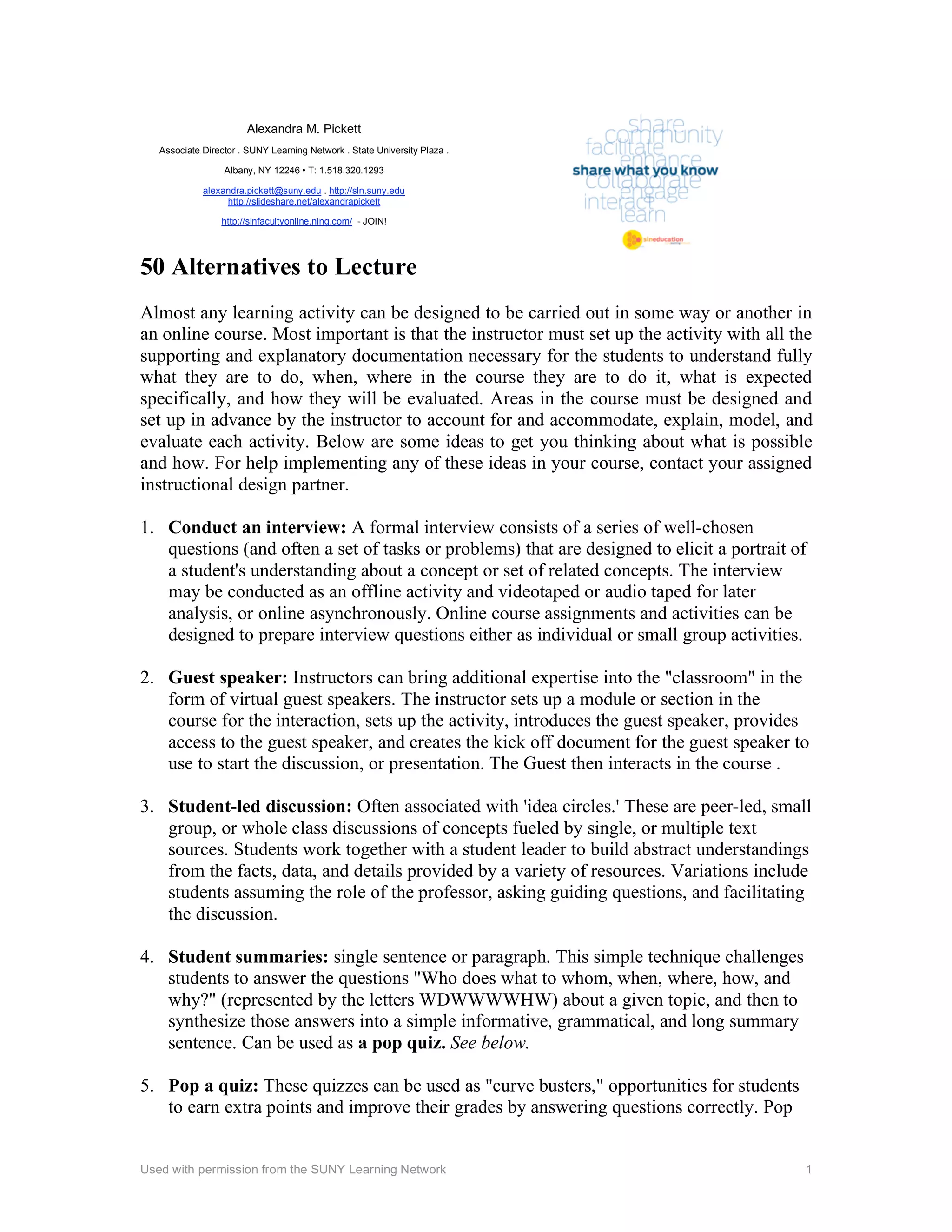 50 alternatives to lecture | PDF