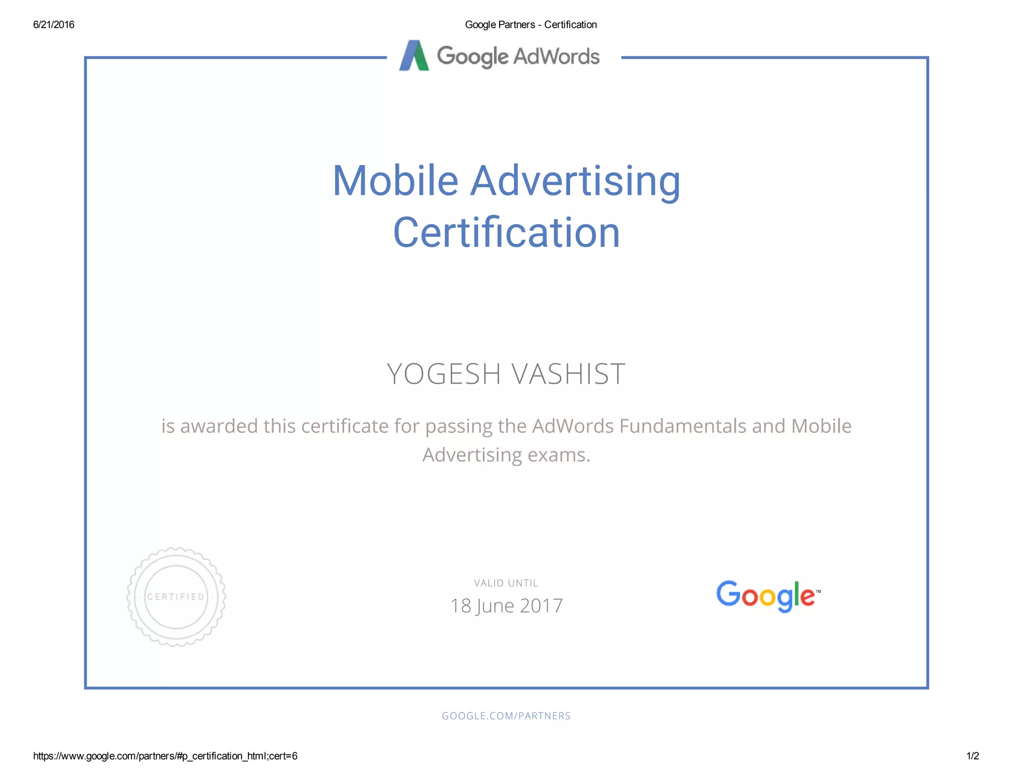 Google Mobile Advertising - Certification | PDF