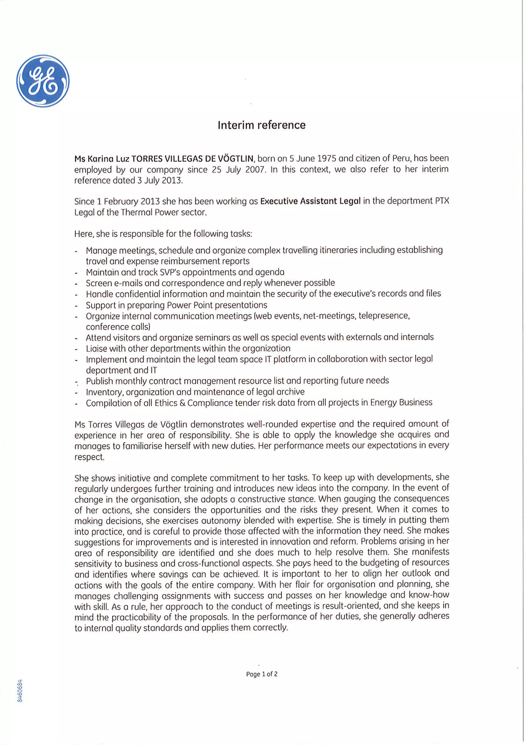 GE Reference Letter | PDF