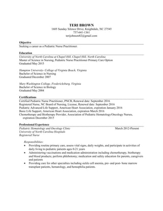 Resume Teri Brown 2015 | DOC | Daycare and Pre-School | Parenting
