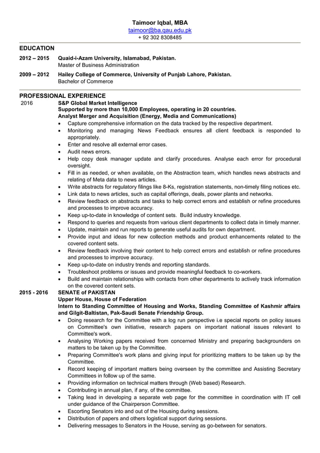 Taimoor Iqbal Resume | PDF
