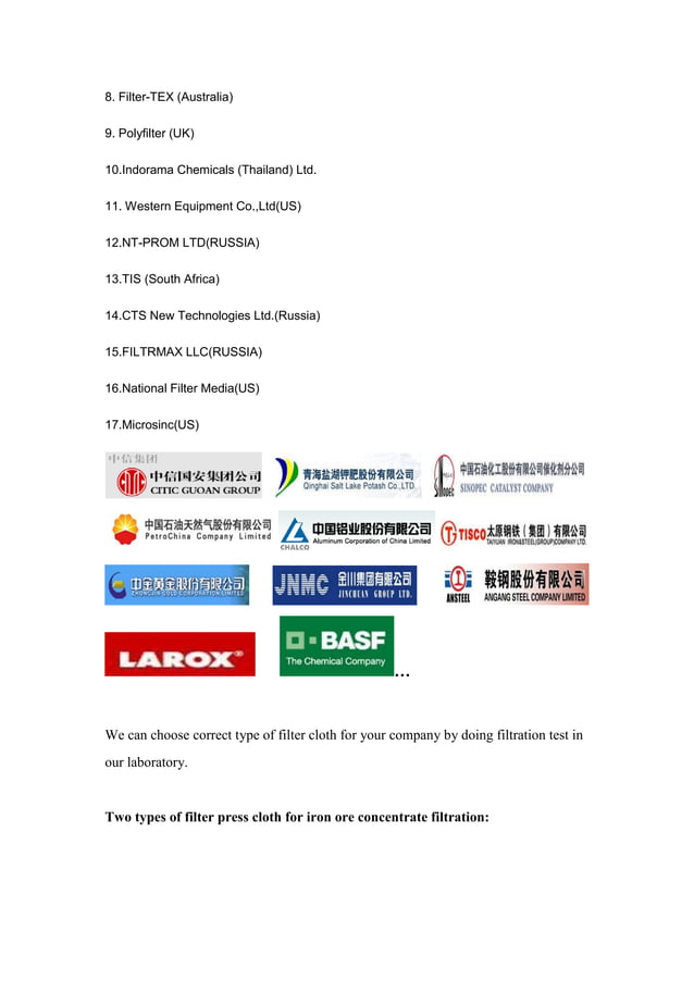 Larox & Metso Filter Press cloth introduction | PDF