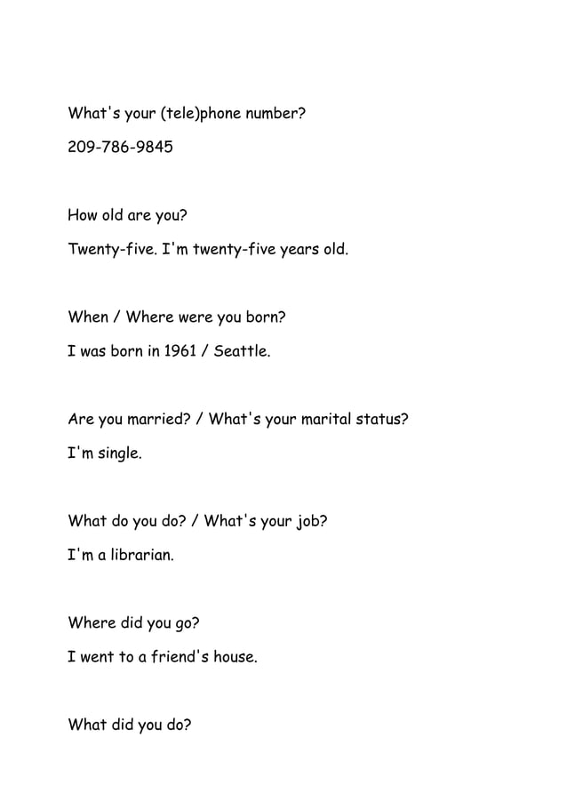 50 basic English questions&answers | PDF