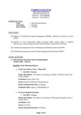Mina Mourad CV | PDF | Civil Engineering Industry | Industries