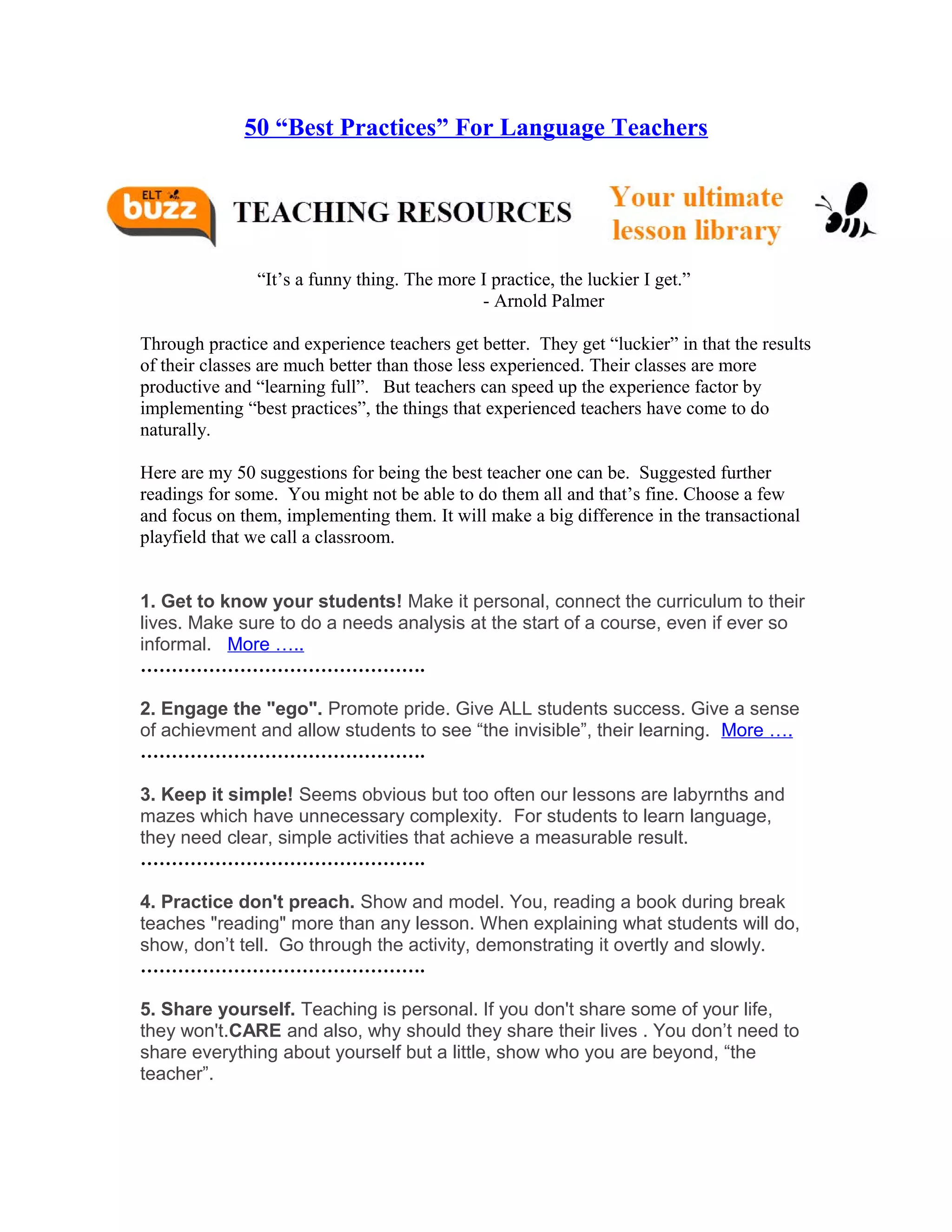 50 best practices for language teachers | PDF