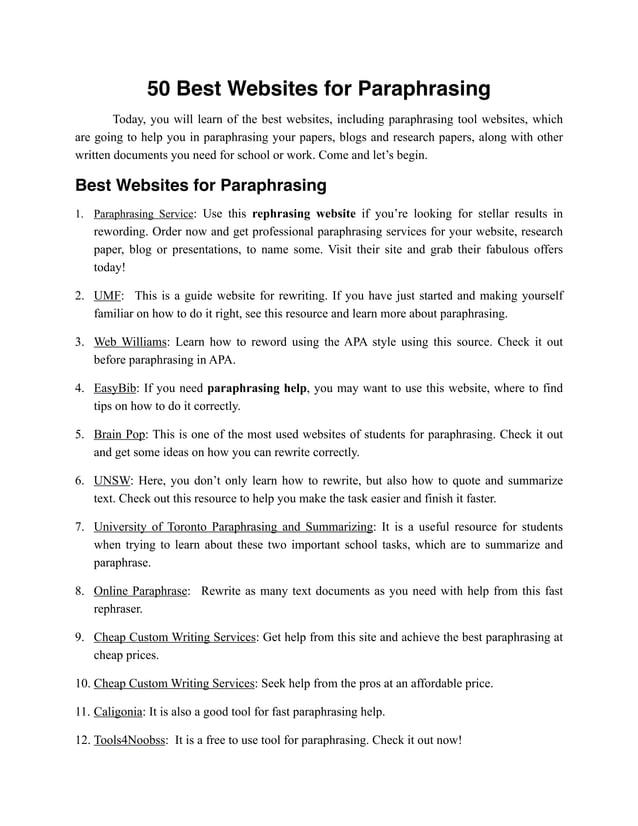 50 Best Websites for Paraphrasing | PDF