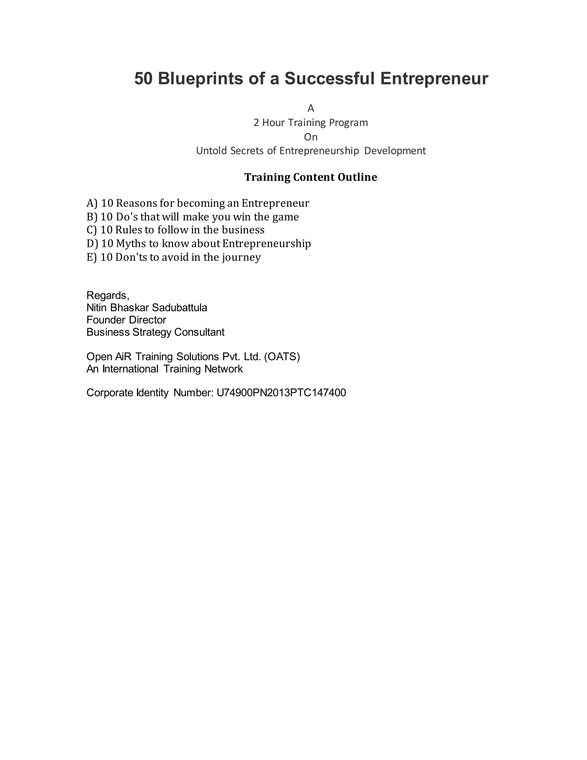 50 blueprints of a successful entrepreneur | DOCX