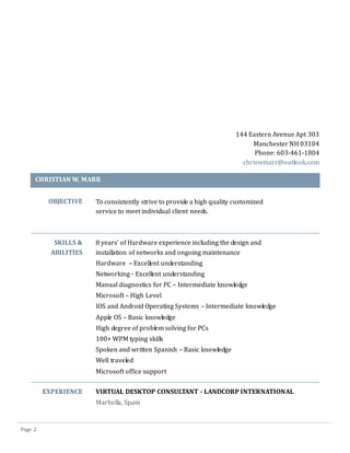 Christian W. Marr Resume & Cover Letter October 2014 | DOCX