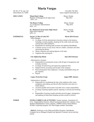 Maria Vargas Resume | DOC | Business Administration | Business