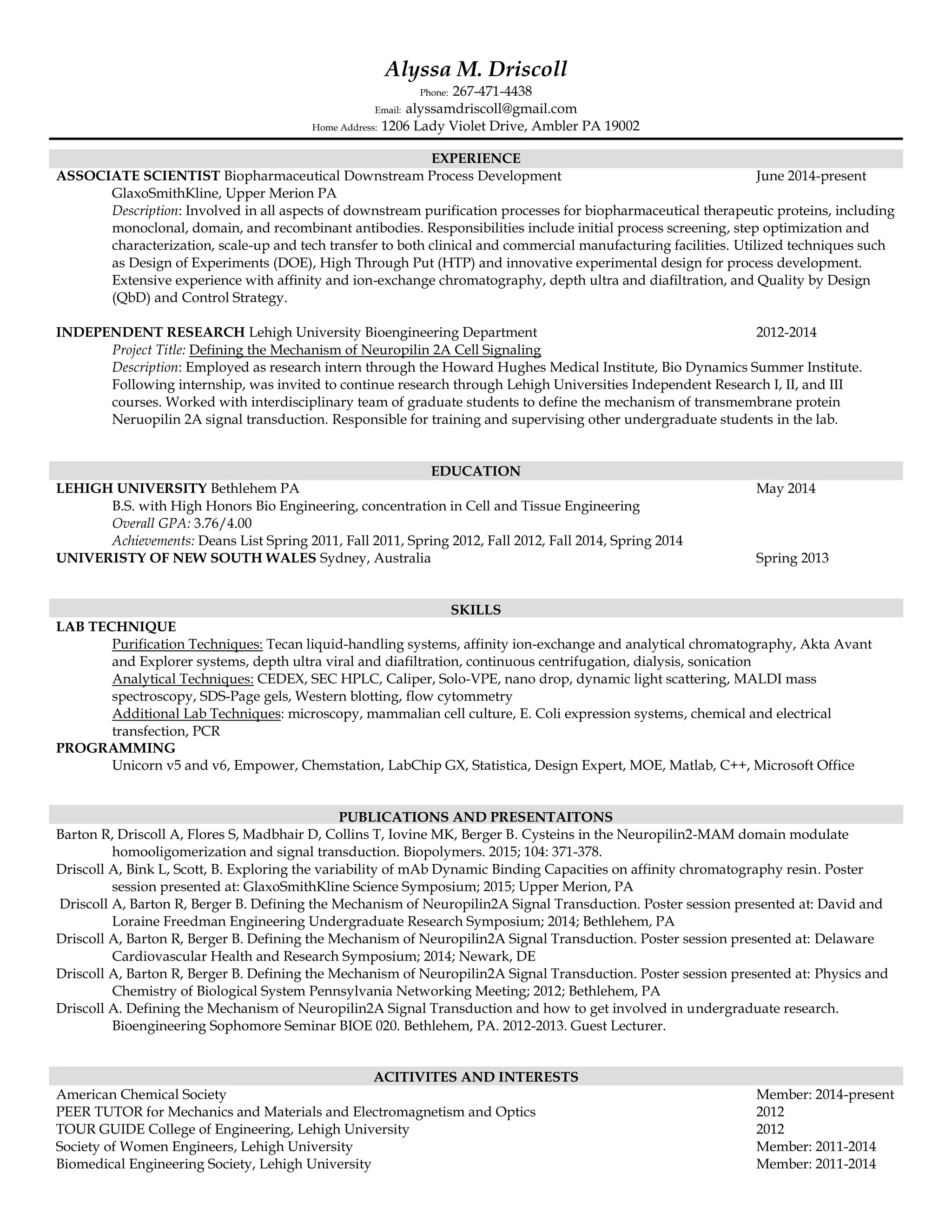 Alyssa M Driscoll Resume | PDF