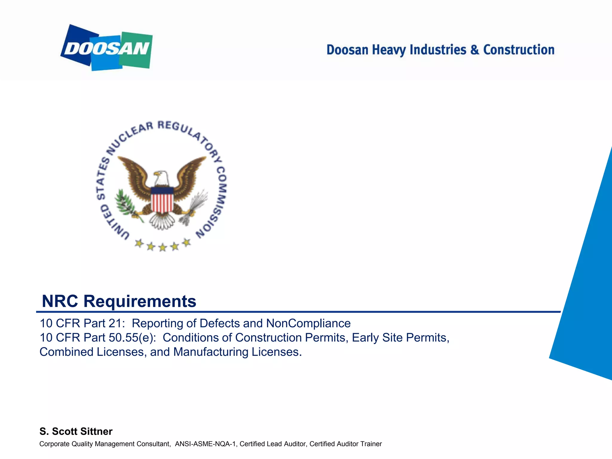 2.2 SITTNER NRC REQUIREMENTS 10 CFR 21 | PPT