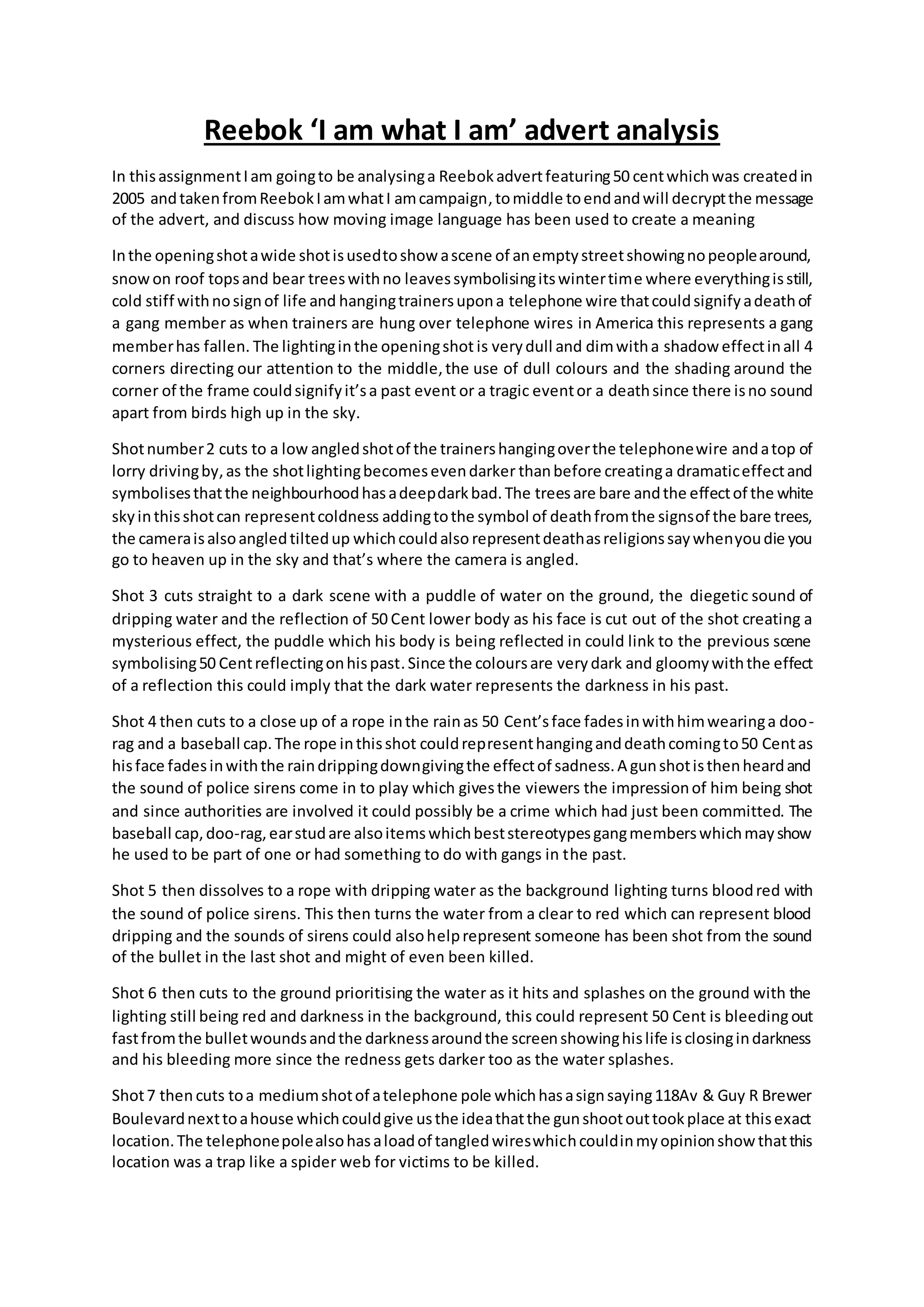 Reebok 'I am what I am' advert analysis | DOCX